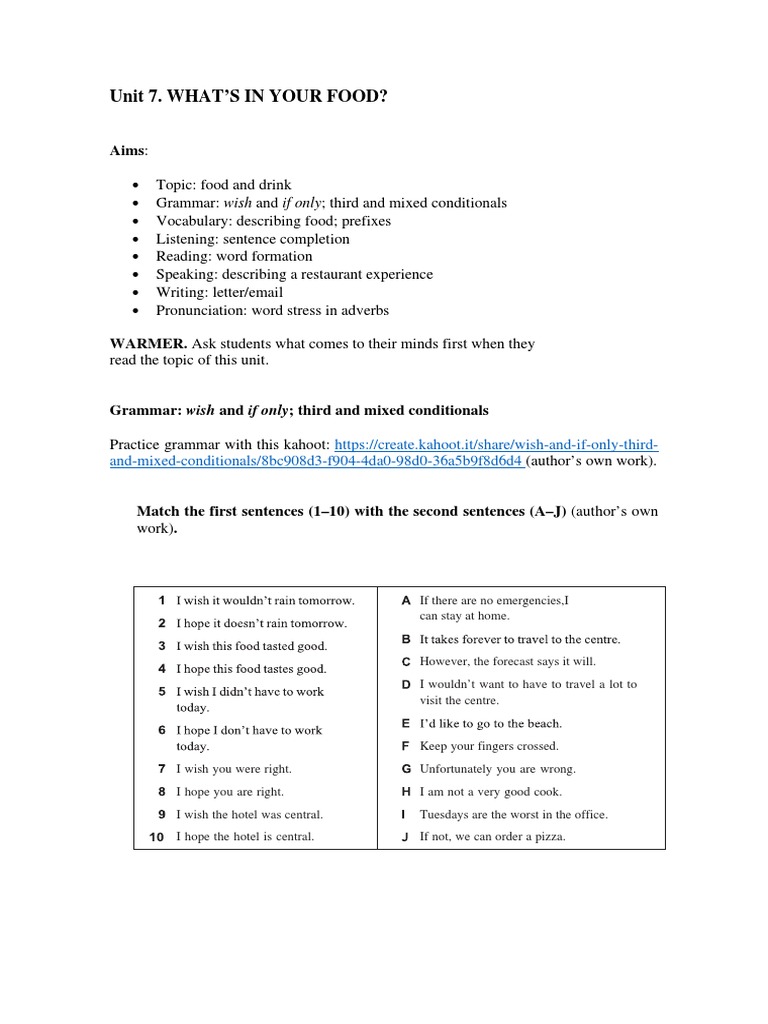 Food Vocabulary and Mixed Conditionals | PDF | Language Arts & Discipline