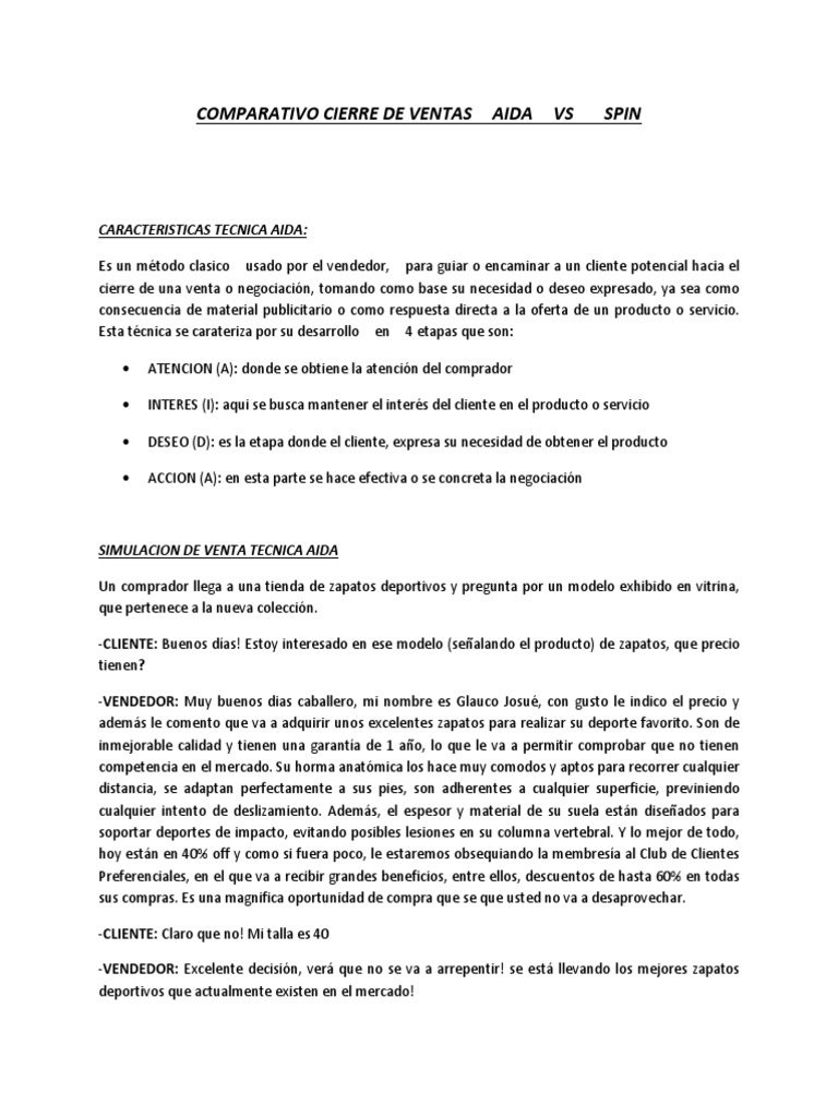 Comparativa de Ventas: AIDA vs SPIN | PDF | Cliente | Business