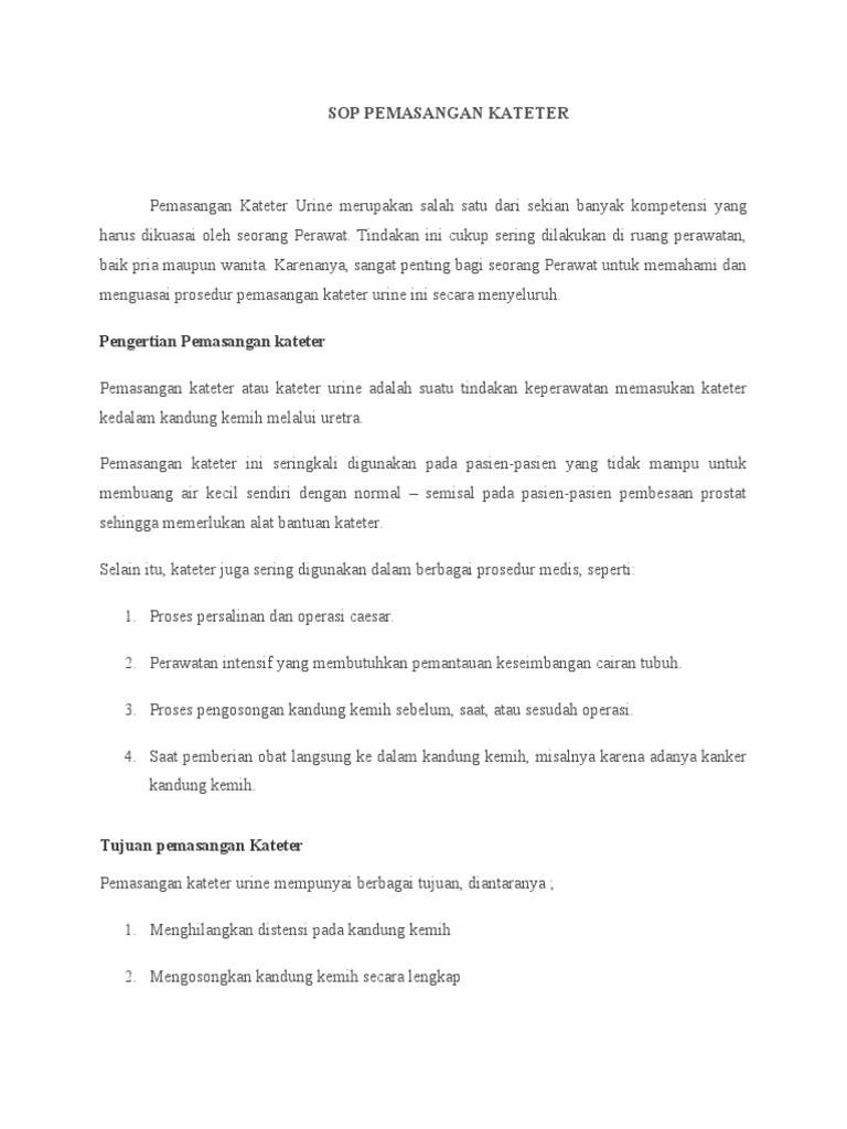 Sop Pemasangan Kateter | PDF