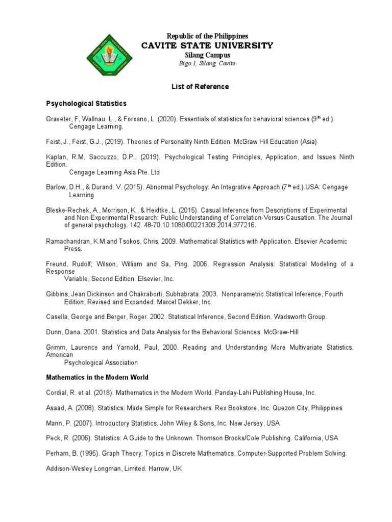 List of Reference - Mathematics Unit | PDF | Statistics | Mathematical ...