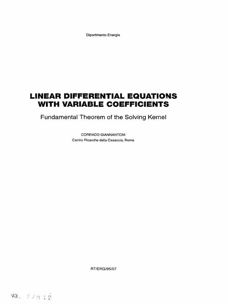 Linear Differential Equations With Variable Coefficients: Fundamental Theorem of The Solving ...