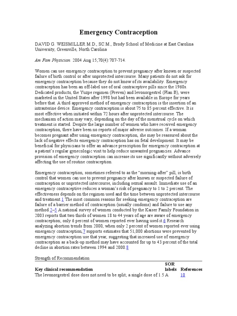 Overview of Emergency Contraception Methods | PDF | Birth Control ...