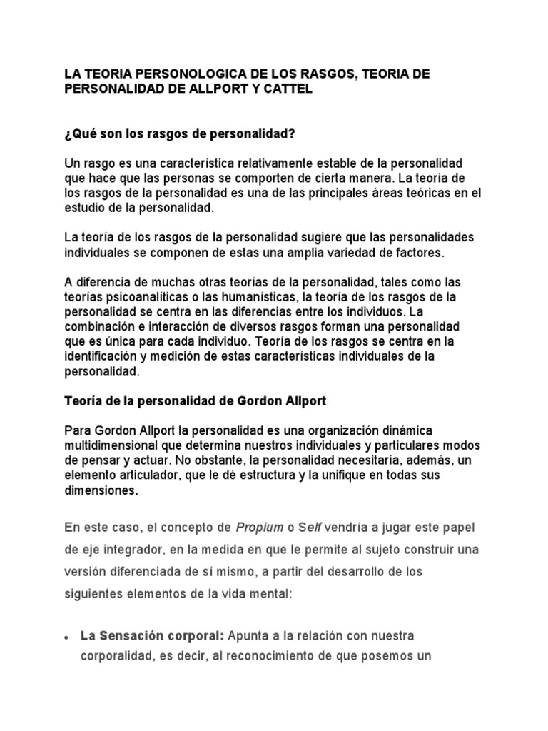 Teoría de Rasgos de Personalidad | PDF | Crecimiento personal y ...
