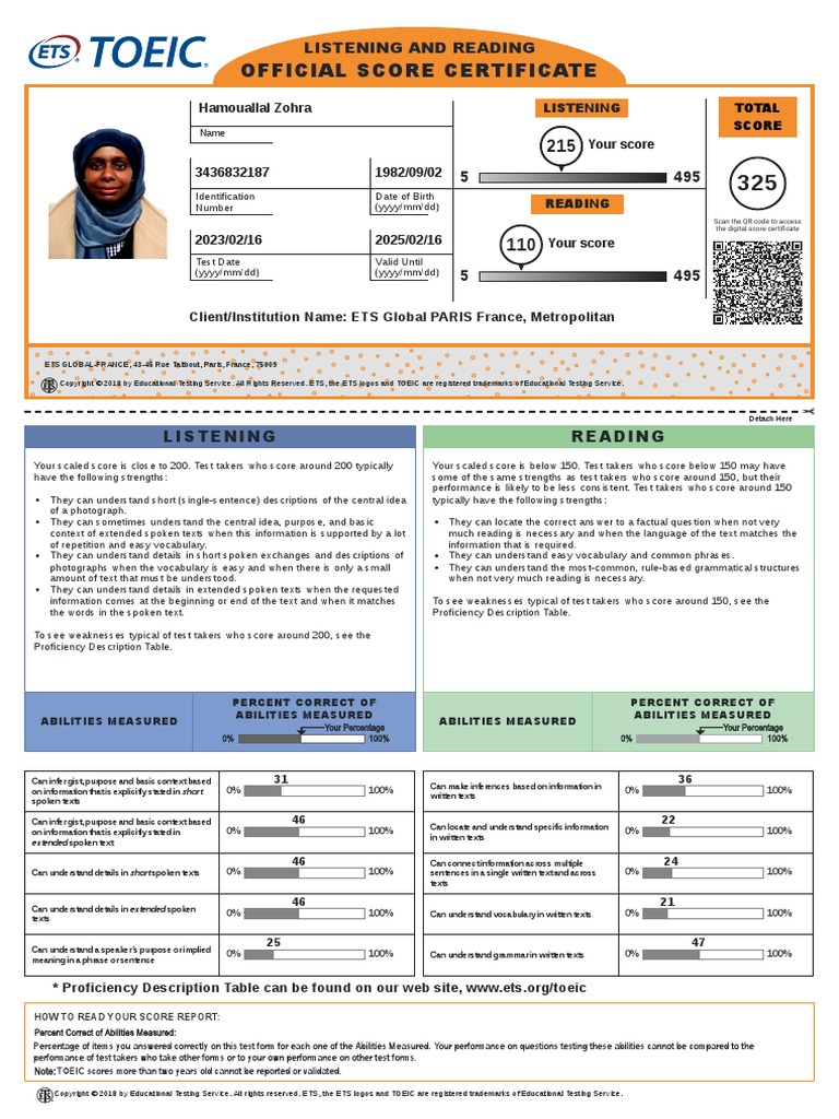 TOEIC Digital Score Report | PDF | Cognitive Science | Linguistics