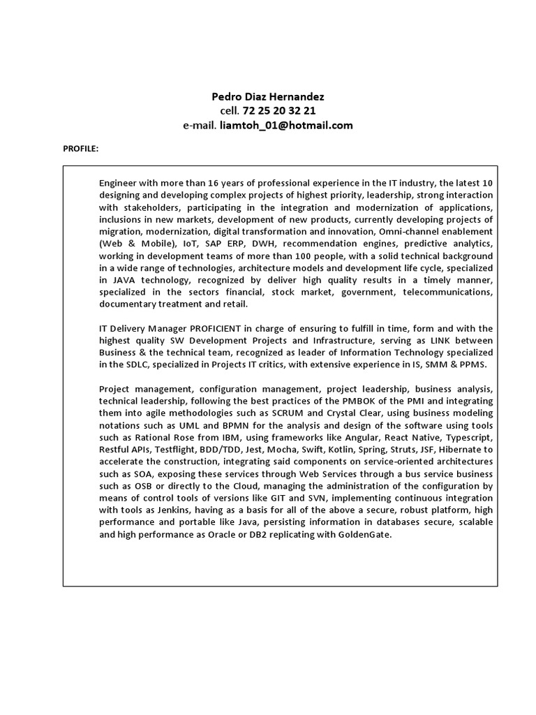 Resume Pedro Diaz Hernandez - Full Stack Developer Detailed - 2022 OK - AMZ USA | PDF ...