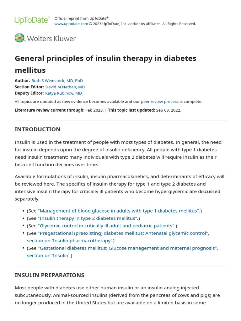 General Principles of Insulin Therapy in Diabetes Mellitus | PDF ...