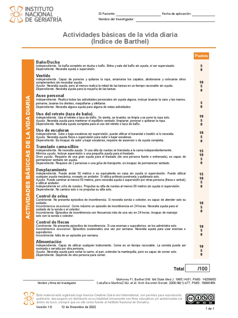 Escala Indice de Barthel | PDF | Baño
