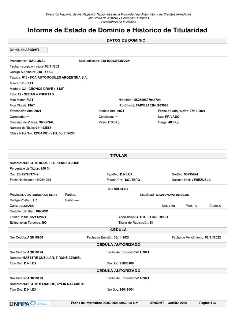 Informe Dominio Historico | PDF