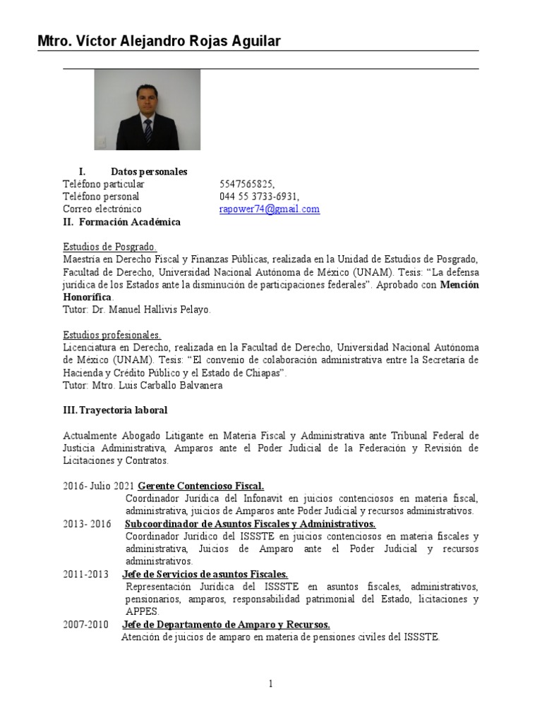CV Victor Rojas - VF | PDF | Fiscal | Judicaturas