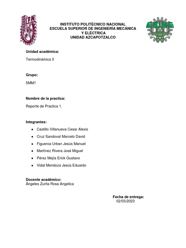 Practica 1 Termodinamica Ii Pdf Refrigeración Temperatura