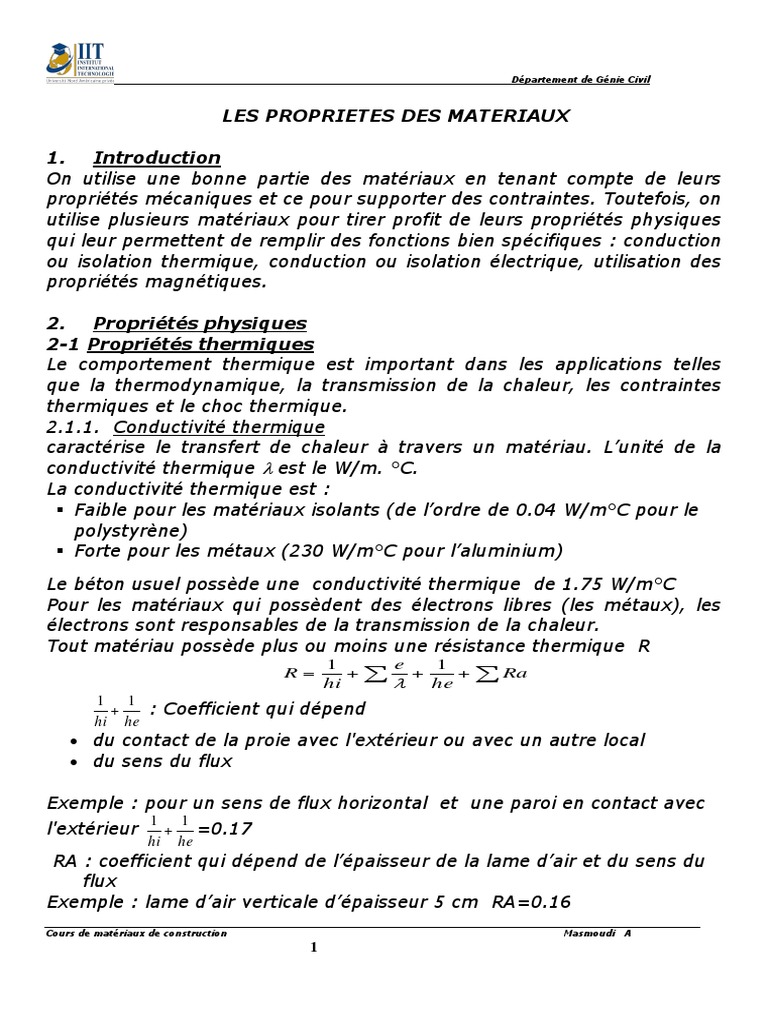 IIT Chap 1 Les Propriétés Des Matériaux | PDF | Module de Young | Béton ...