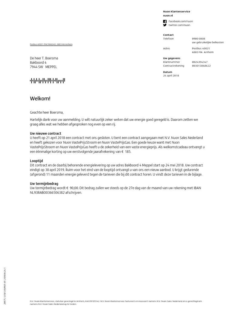 Bevestigingsbrief Van Uw Contract 1 | PDF
