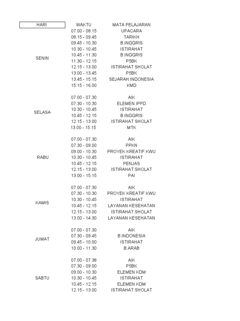 Jadwal Mapel | PDF