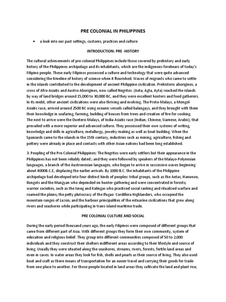 Pre-Colonial Philippine Culture and Society | PDF | History | Religion ...