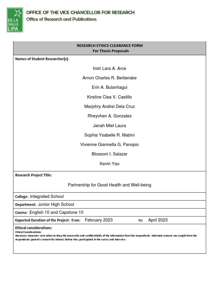 Research Ethics Review Clearance Form For External Researches | PDF ...