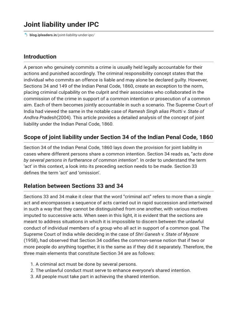 Joint Liability Under IPC | PDF | Criminal Law | Crimes