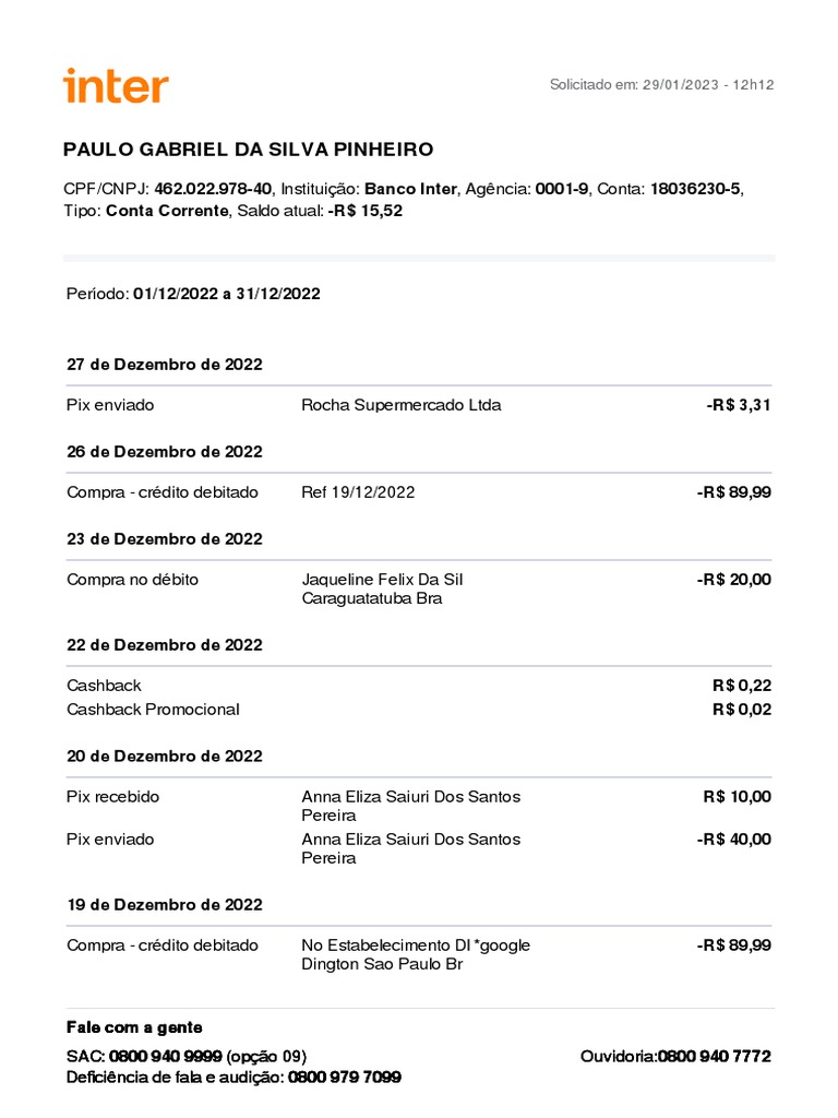 Extrato 01 12 2022 A 31 12 2022 | PDF