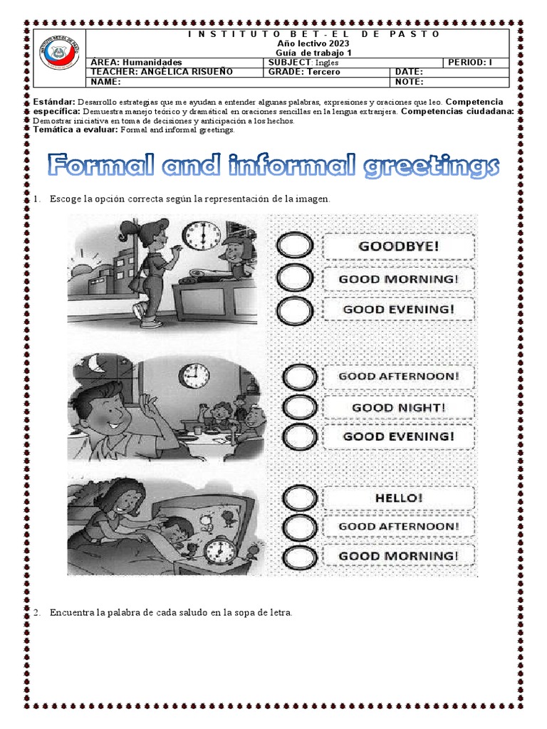 Formal and Informal Greetings #1 GRADO 3 | PDF