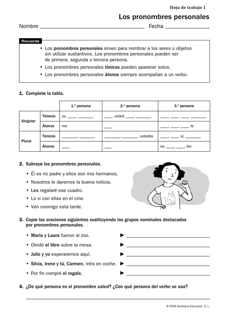 Hojas De Trabajo Para Pronombres