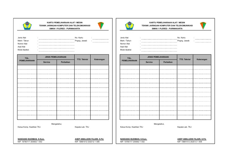 Kartu Pemeliharaan LAB TKJ | PDF