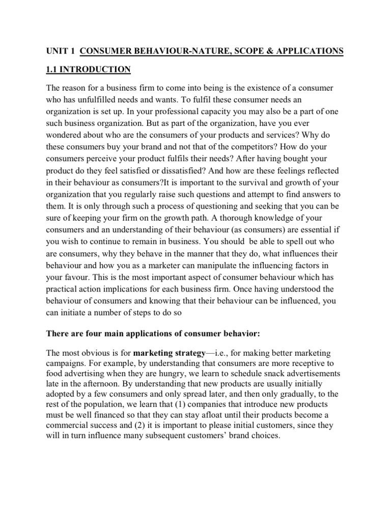 Nature and Scope of Consumer Behaviour | PDF | Consumer Behaviour ...