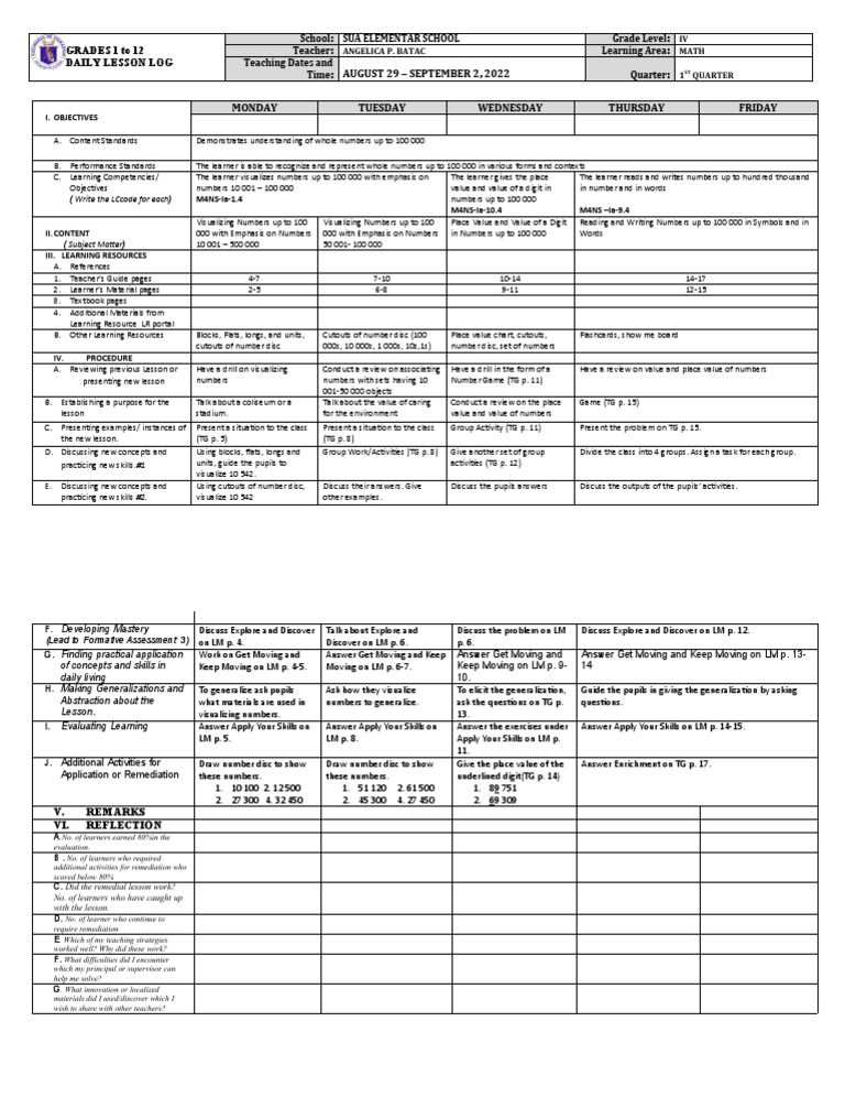 DLL - Math 4 - Q1 - W1 | Download Free PDF | Learning | Cognitive Psychology