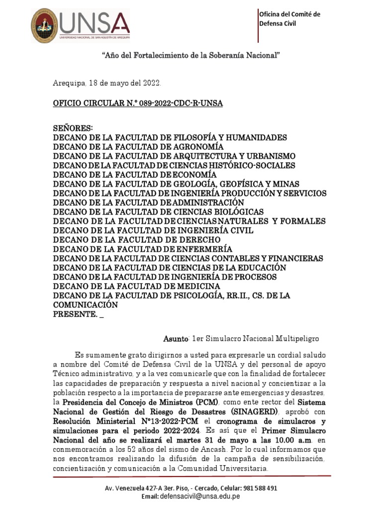 Oficio Circular N.º 089-2022-Cdc-R-Unsa | Descargar gratis PDF ... Oficio Circular N.º 089-2022-Cdc-R-Unsa | Descargar gratis PDF ...