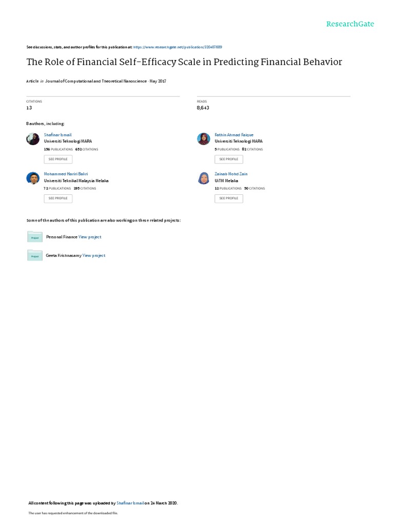 The Role of Financial Self-Efficacy Scale in Predicting Financial ...