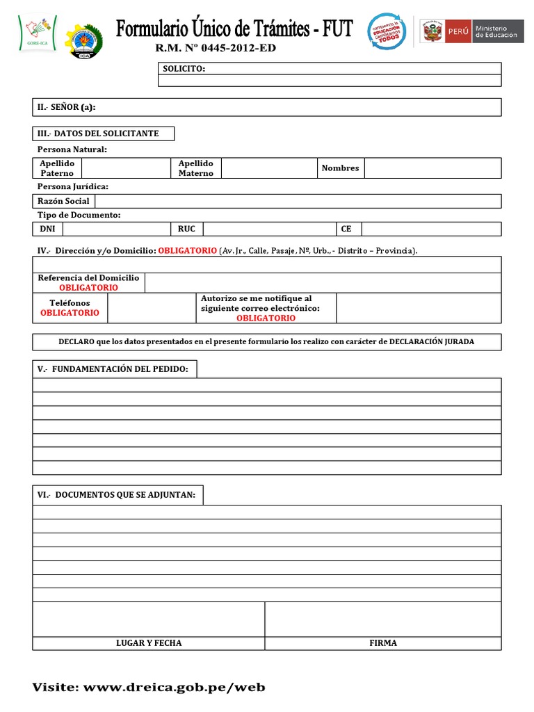 Formulario Unico de Tramite - Dre Ica | PDF
