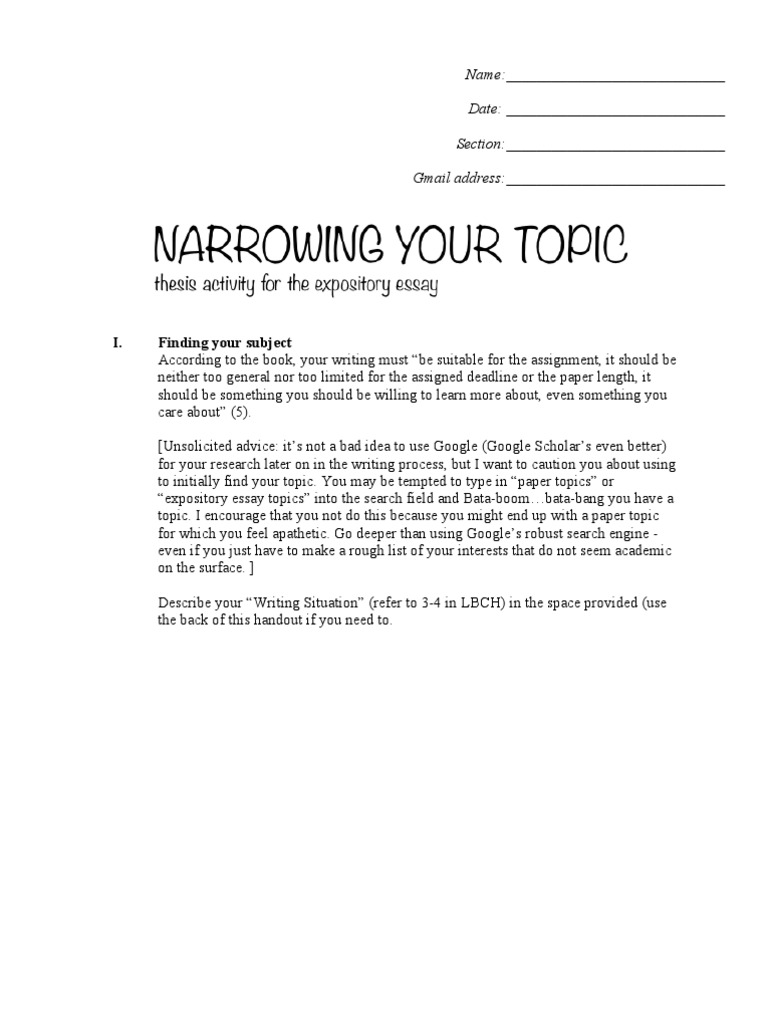 Narrowing Your Writing Topic | PDF | Self-Improvement