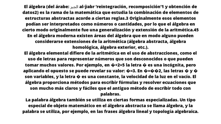 El álgebra (del árabe الجبر al-ŷabr ‘reintegración, recomposición’1_ y ...