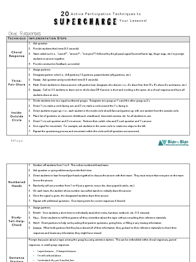 Active Participation Techniques for Classrooms | PDF