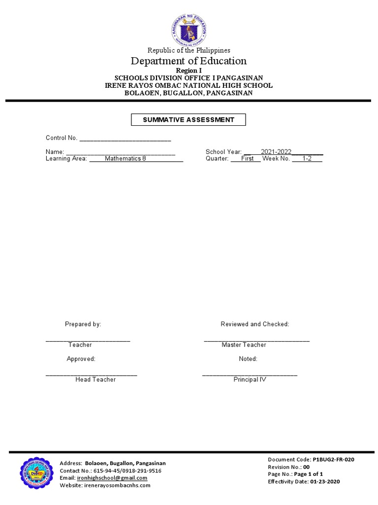 Summative Assessment Template | PDF