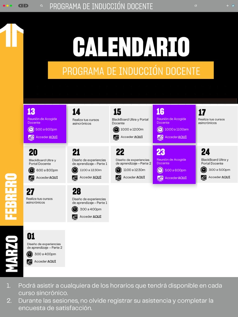 Calendario de Programa de Inducción - Modalidad Presencial | PDF