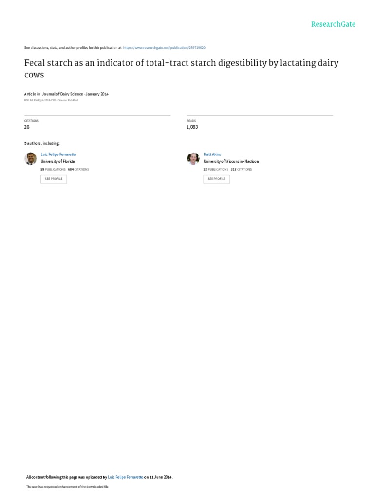 2014 Fredin Et Al Fecal Starch Indicator Total Tract Digestibility ...
