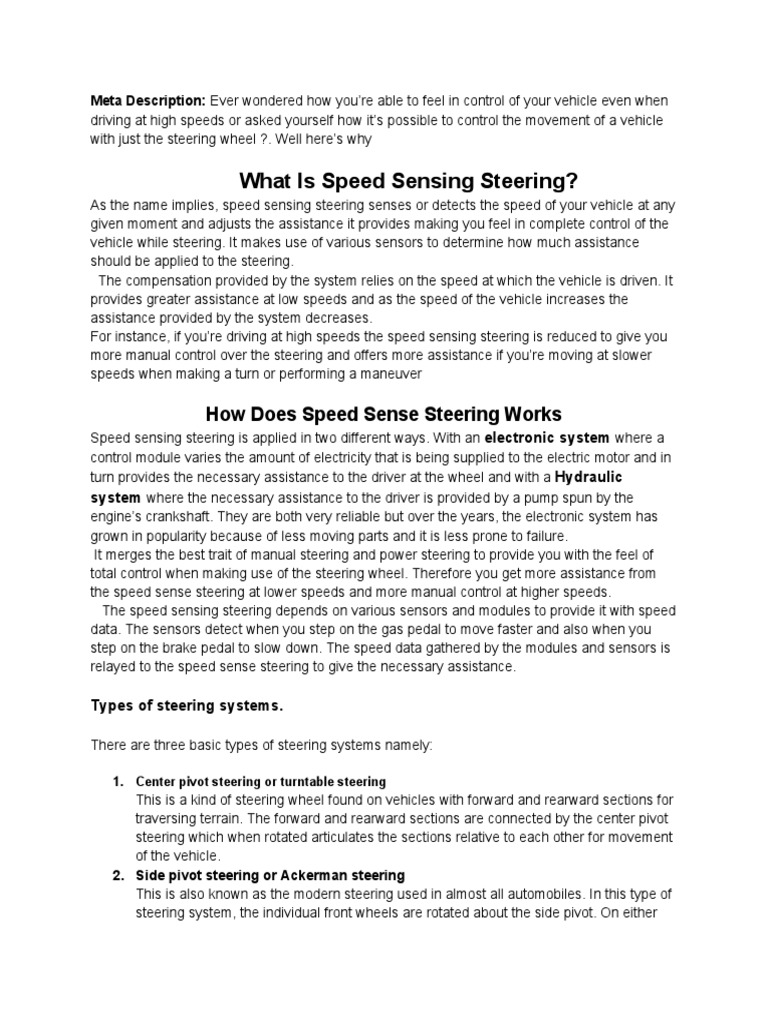 Speed Sensing Steering | PDF | Steering | Machines