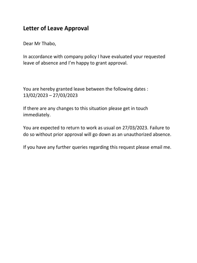 Letter of Leave Approval | PDF