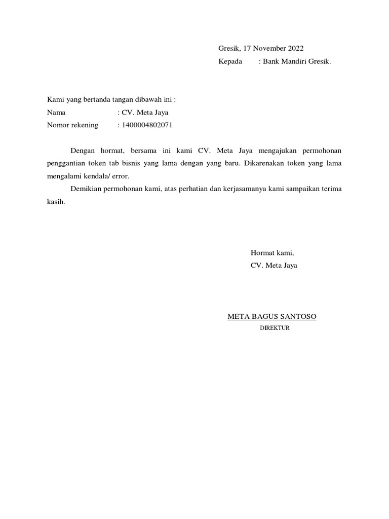 Surat Permohonan Bank Mandiri | PDF