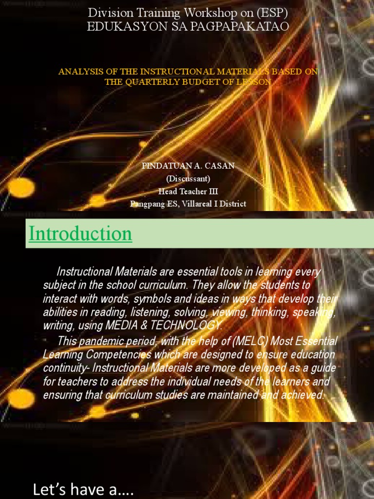 Division Training Workshop in ESP | PDF | Learning | Curriculum