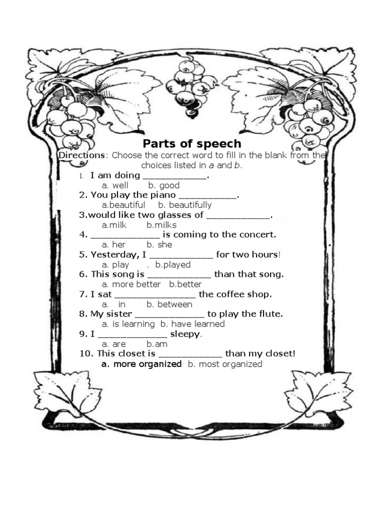 Parts of Speech Practice Quiz | PDF