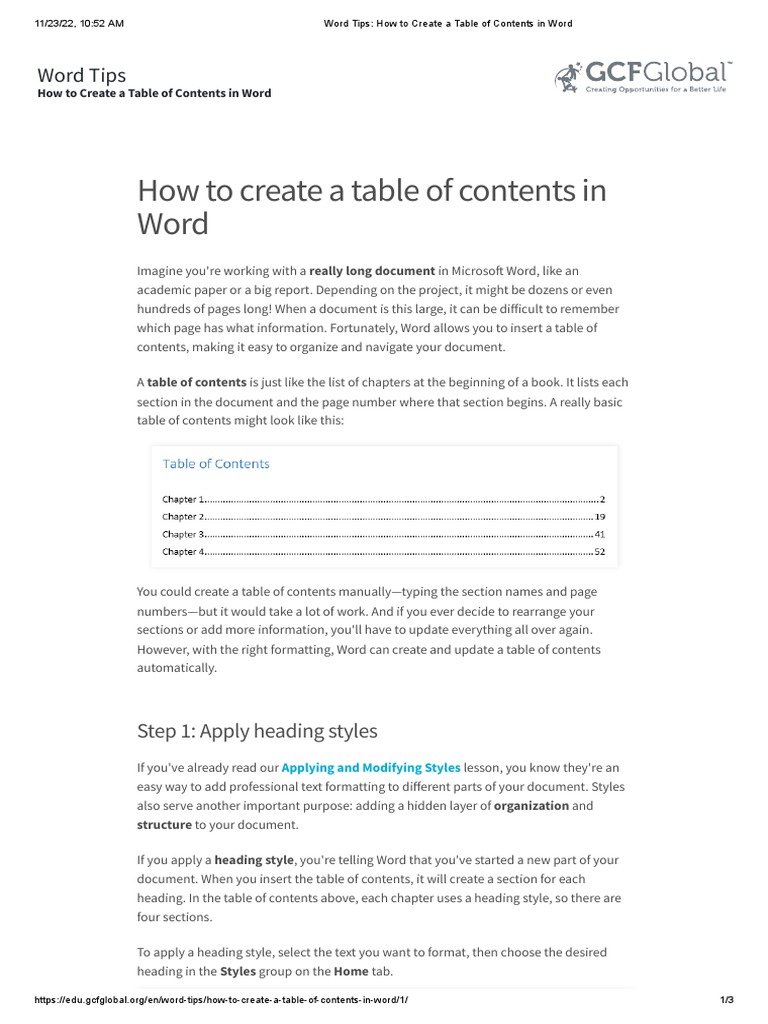 How To Create A Table of Contents in Word | PDF | Table Of Contents ...