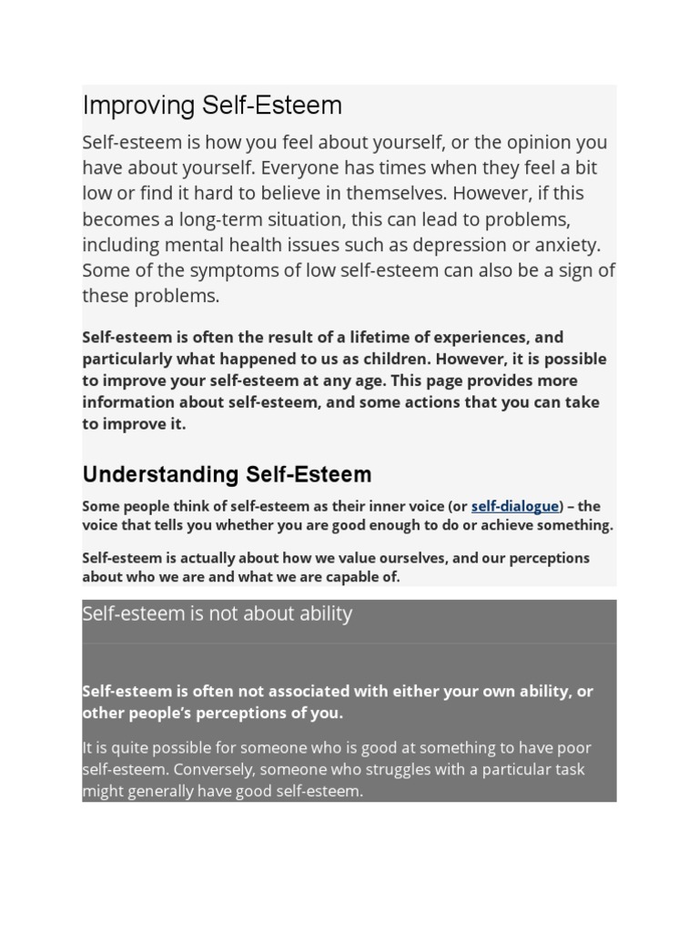 Improving Self-ESTEEM | PDF | Self Esteem | Body Language