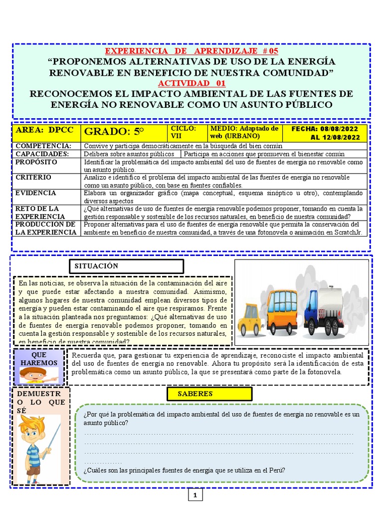 DPCC 5° URBANO EXP. 5 Sesion 1 | PDF | Energía renovable | Generación eléctrica