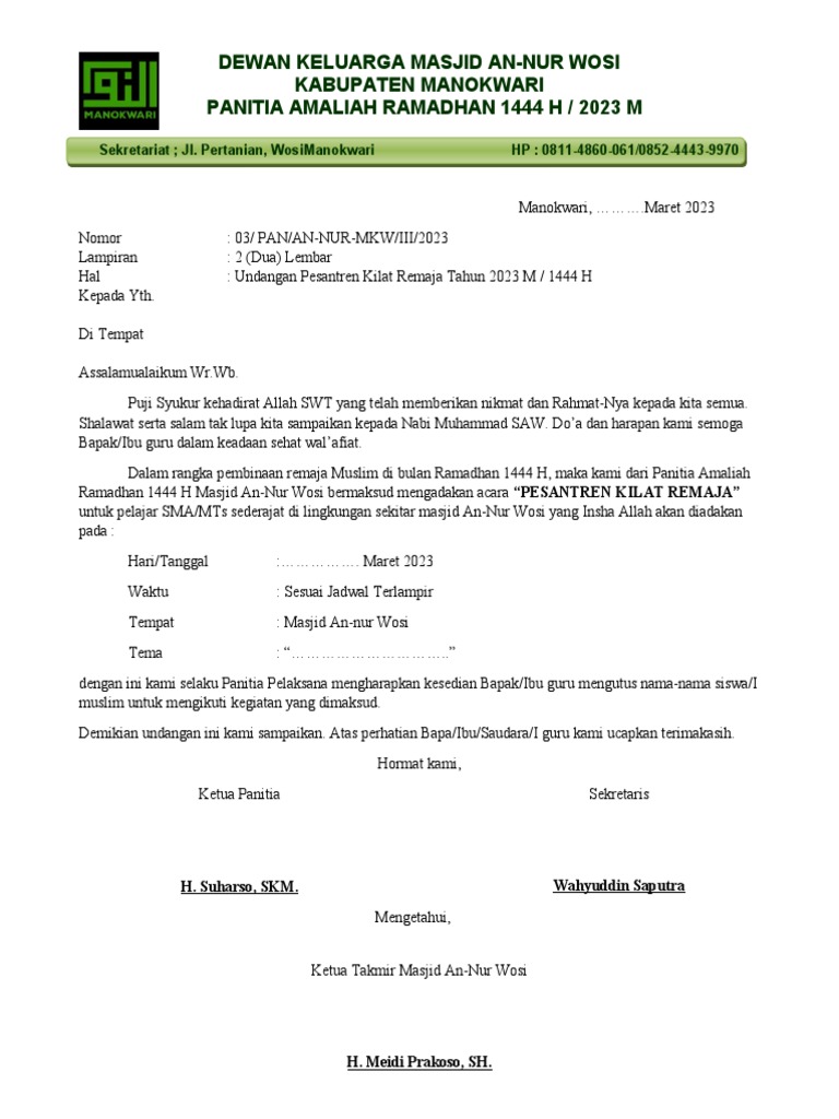 Draft Surat Permohonan Pesantren Kilat | PDF