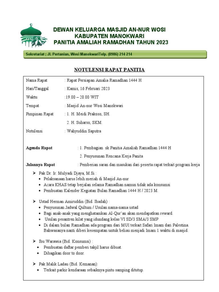 Notulensi Rapat Tanggal 16 02 2023 | PDF