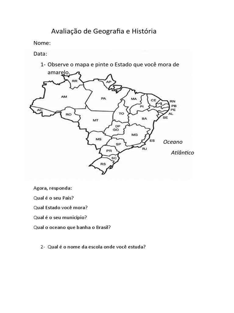 Avaliação de Geografia e História | PDF