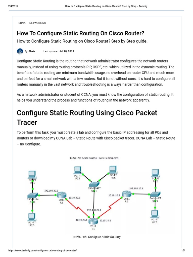 How To Configure Static Routing On Cisco Router - Step by Step - Technig | PDF | Router ...