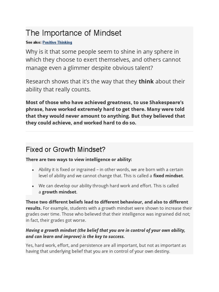 The Importance of Mindset | PDF | Mindset | Neuroplasticity