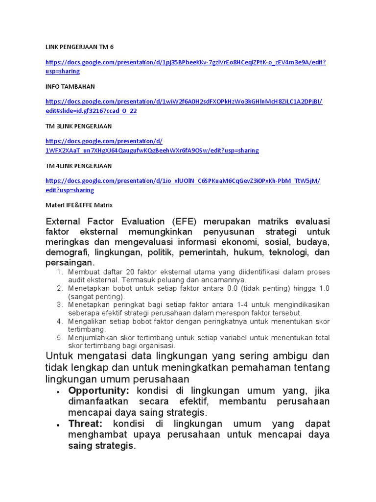 contoh ife efe matrix | PDF