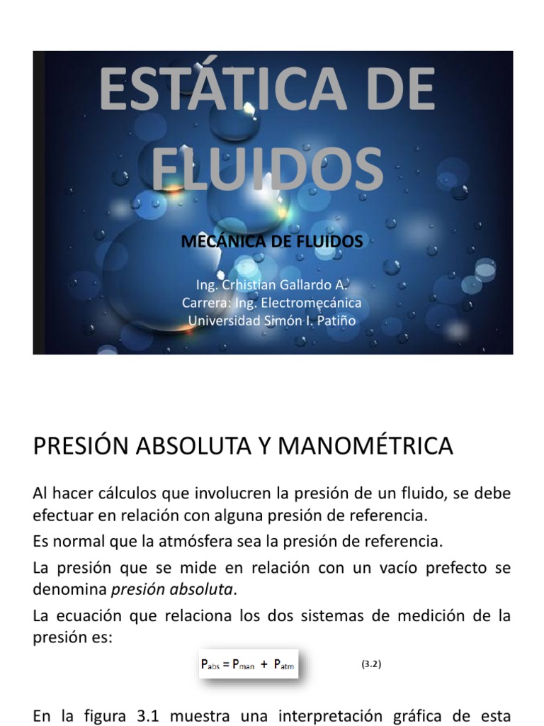 Presión en Fluidos: Absoluta y Manométrica | PDF | Presión | Medida de ...